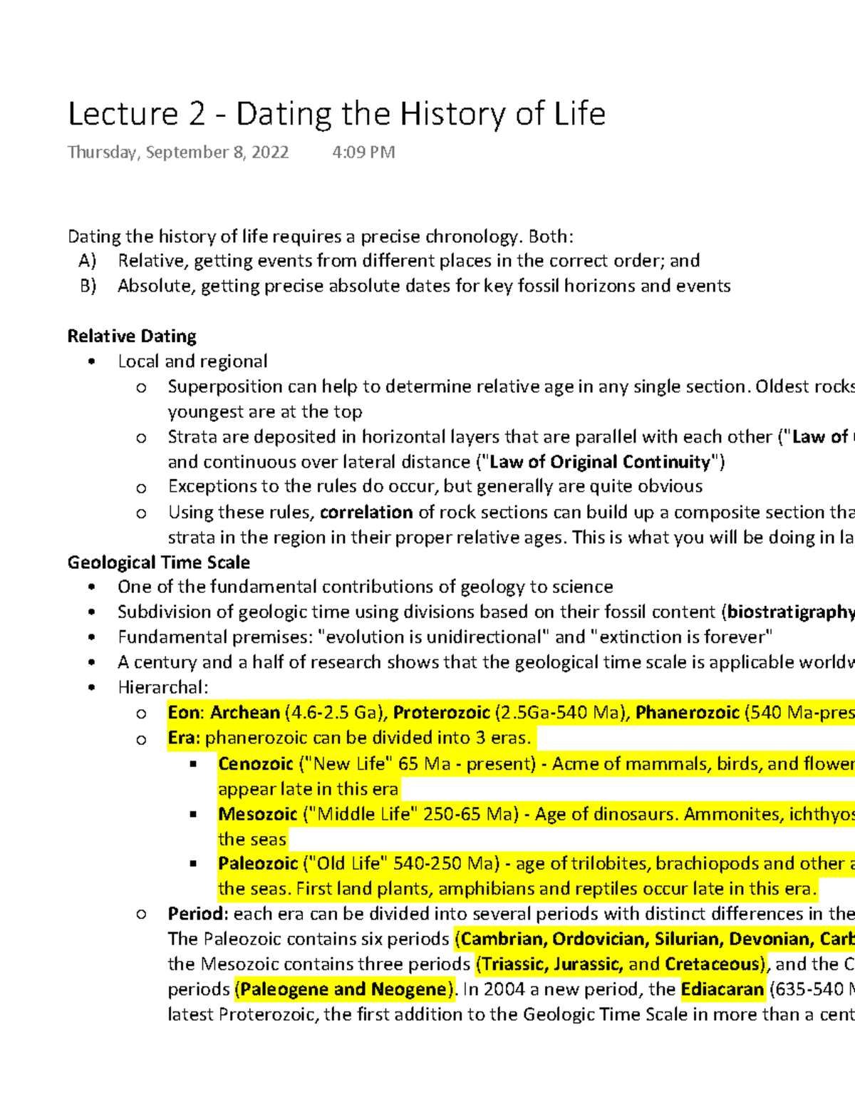 Lecture 2 - Dating the History of Life - Dating the history of life ...