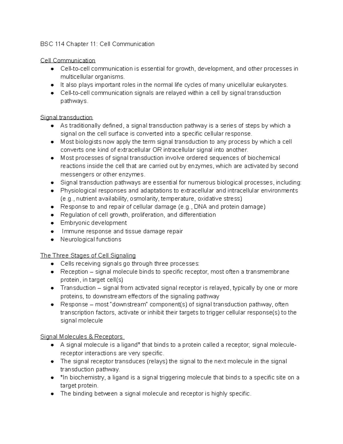 BSC 114 Chapter 11 Cell Communication - BSC 114 Chapter 11: Cell ...