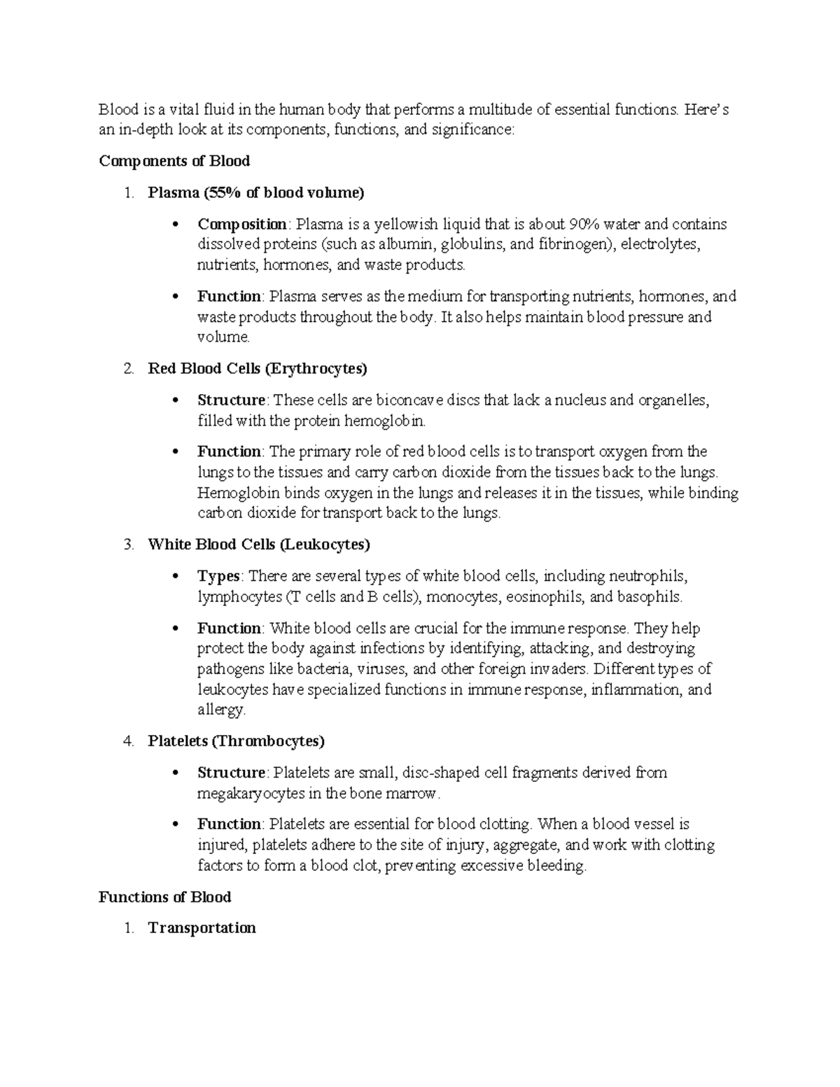 Notes on blood- Blood is a vital fluid in the human body that performs ...