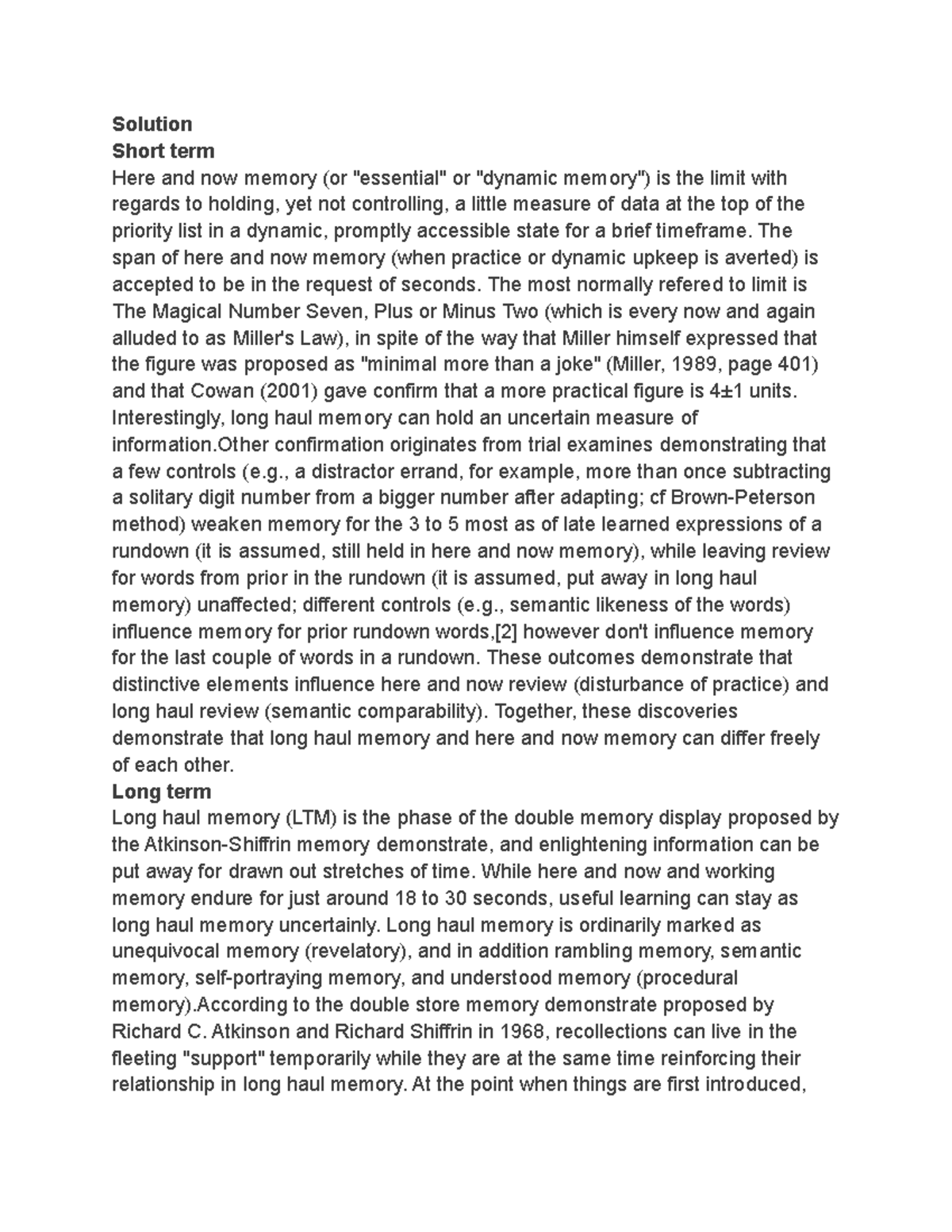 Mod 3 writing - written assignment - Solution Short term Here and now ...
