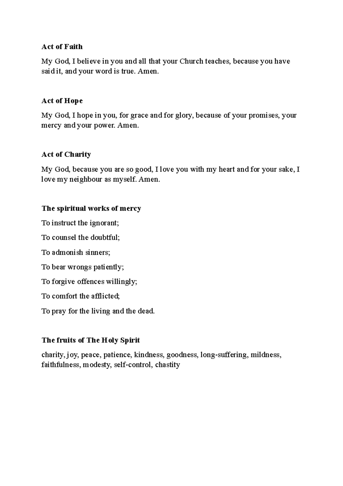 Act of Faith - Prayer - Act of Faith My God, I believe in you and all ...