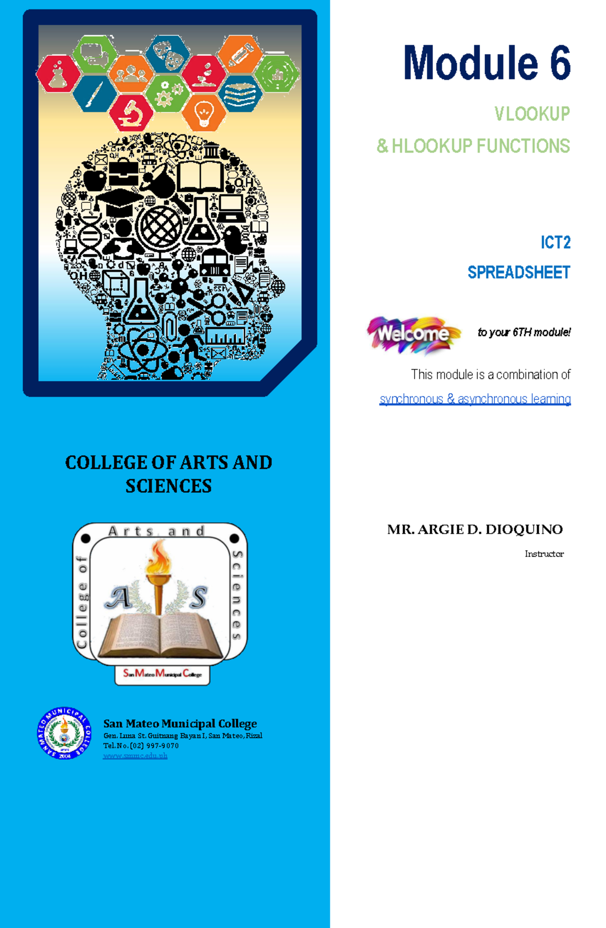 ICT2- Module-6 - MODULE 6 - Psychology - ) Module 6 VLOOKUP & HLOOKUP FUNCTIONS ICT SPREADSHEET ...