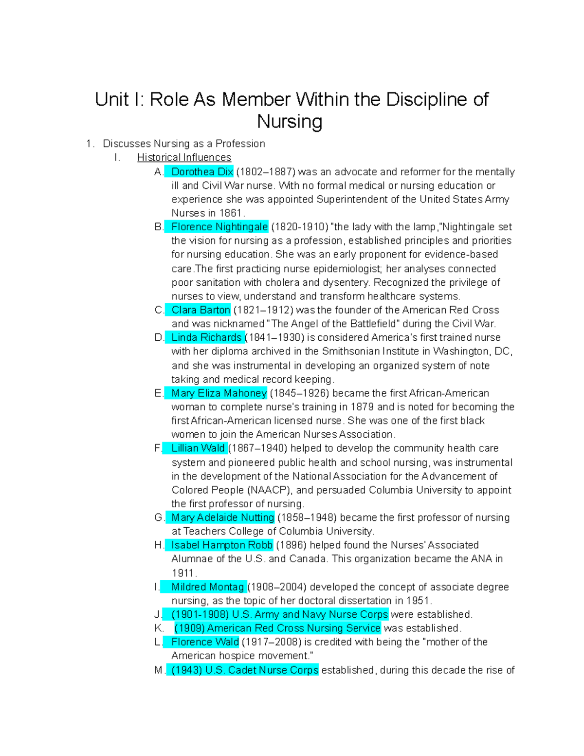 UNIT I Role as member in the Nursing Discipline - Unit I: Role As ...