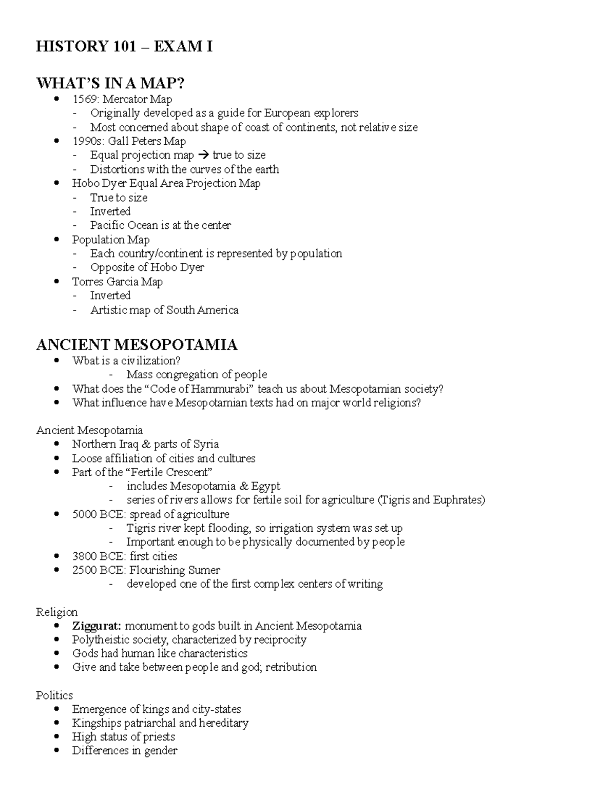 HIST 101 - Exam 1 Notes - HISTORY 101 EXAM I IN A MAP? 1569: Mercator ...