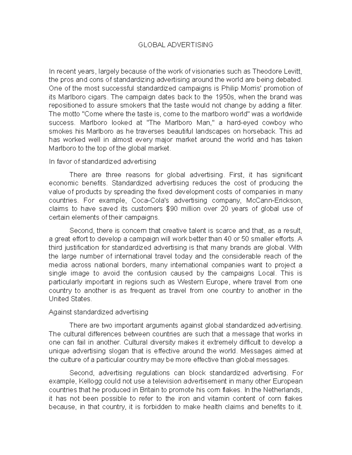 GLOBAL ADVERTISING - One of the most successful standardized campaigns ...