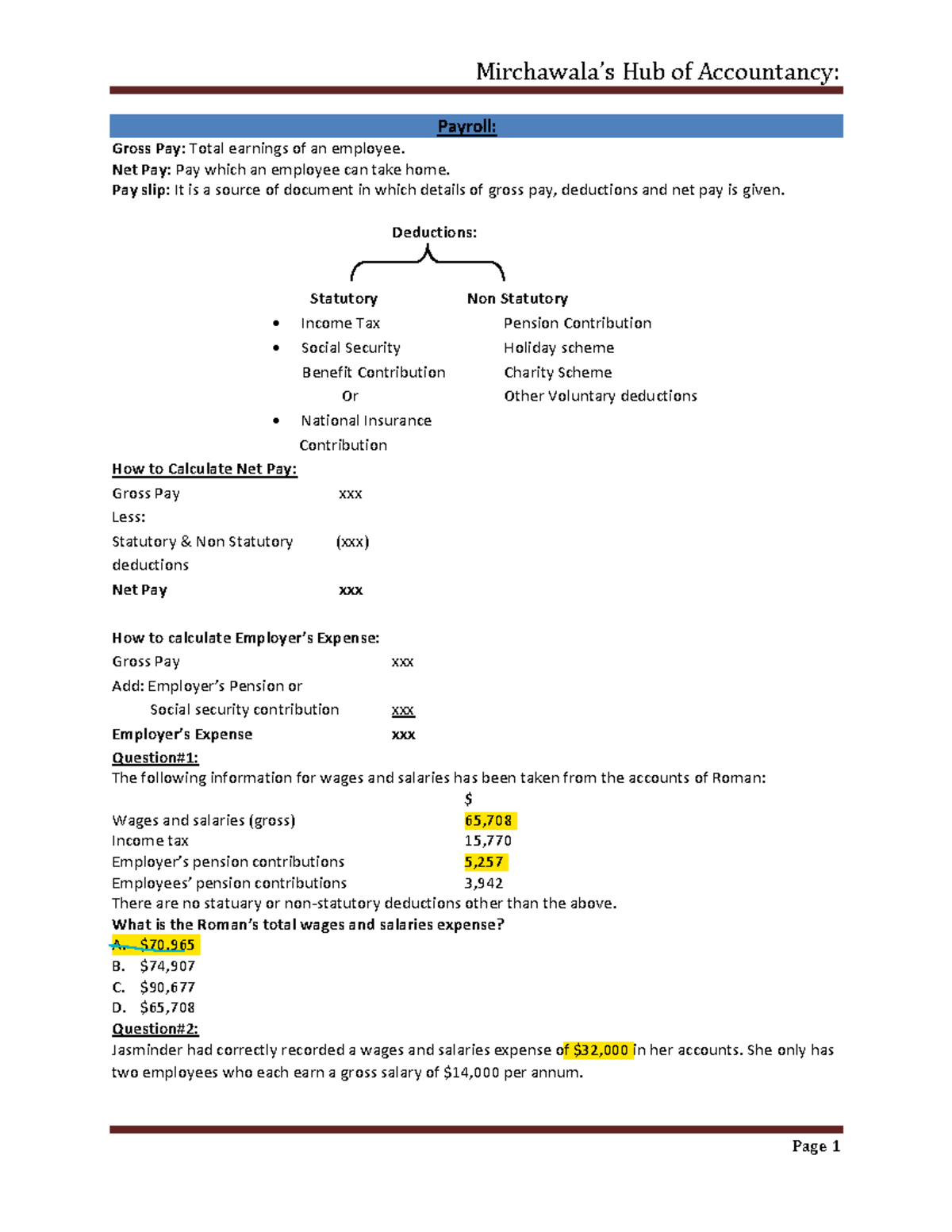 Payroll Notes - Payroll: Gross Pay: Total earnings of an employee. Net ...