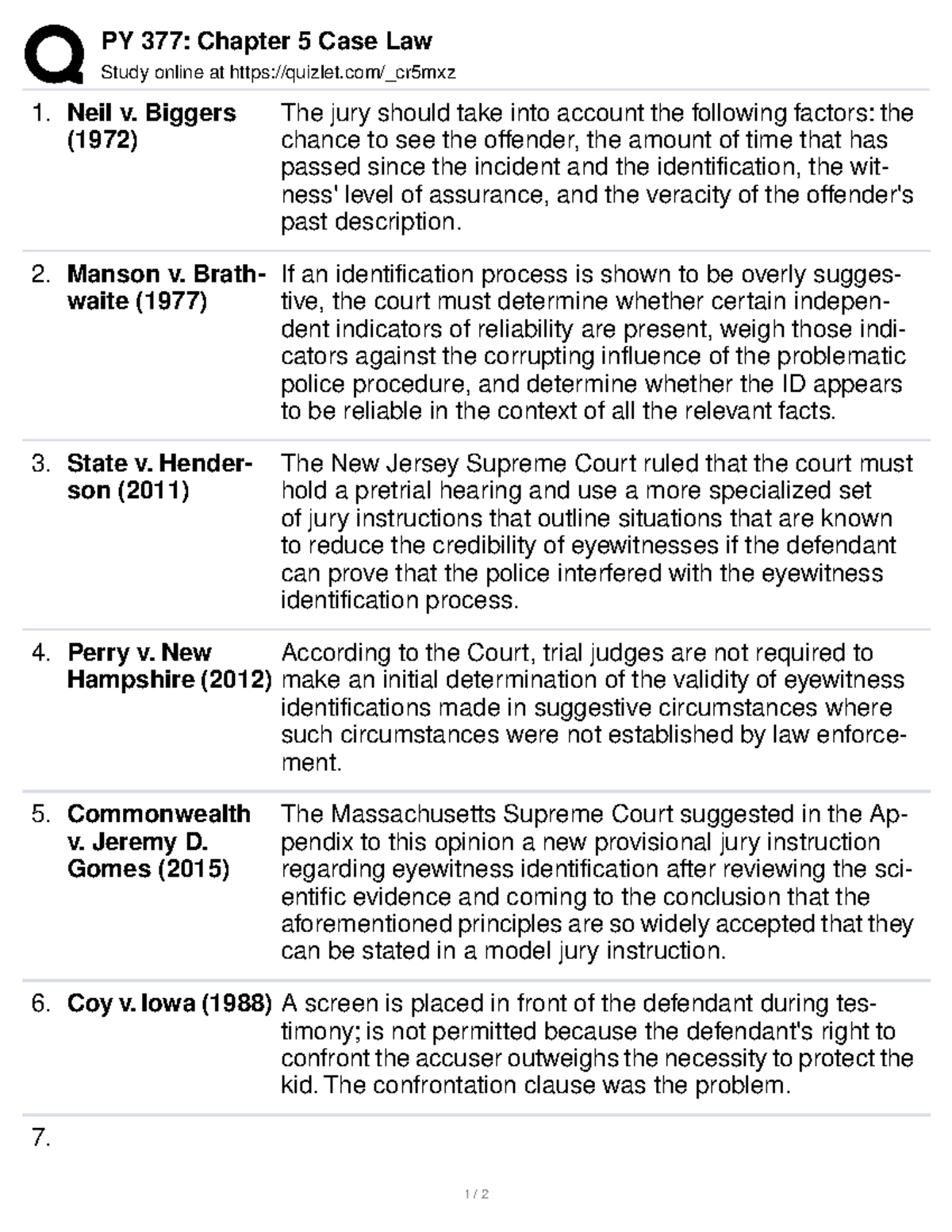 CL Chapter 5 - PY 377: Chapter 5 Case Law Study online at quizlet ...