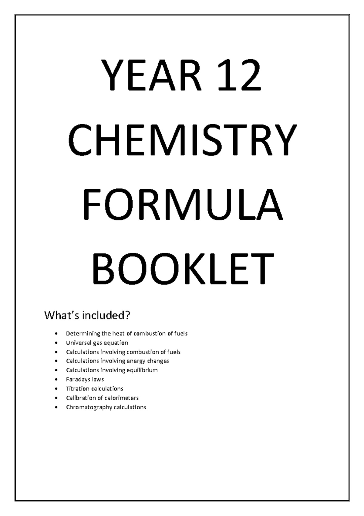 Chemistry Formula Booklet - YEAR 12 CHEMISTRY FORMULA BOOKLET What’s ...