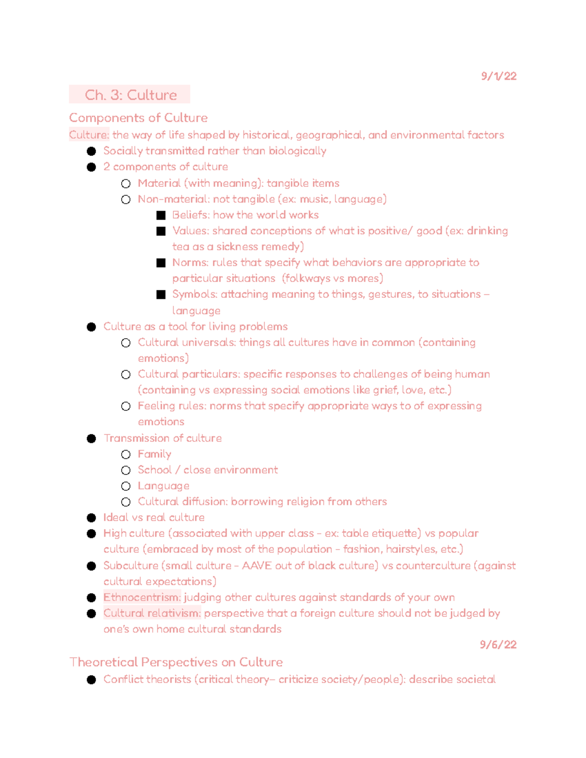 Introduction to Sociology Chapter 3 - 9/1/ ..... 3: Culture ...