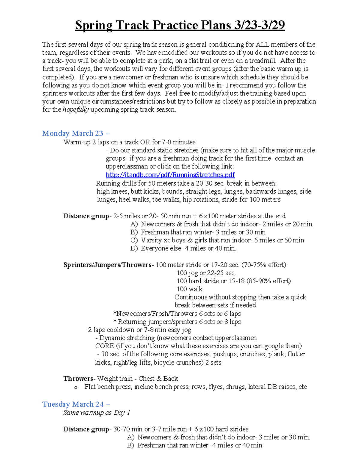 Spring track practice plans 2020 week 1 revised 2 - Spring Track ...