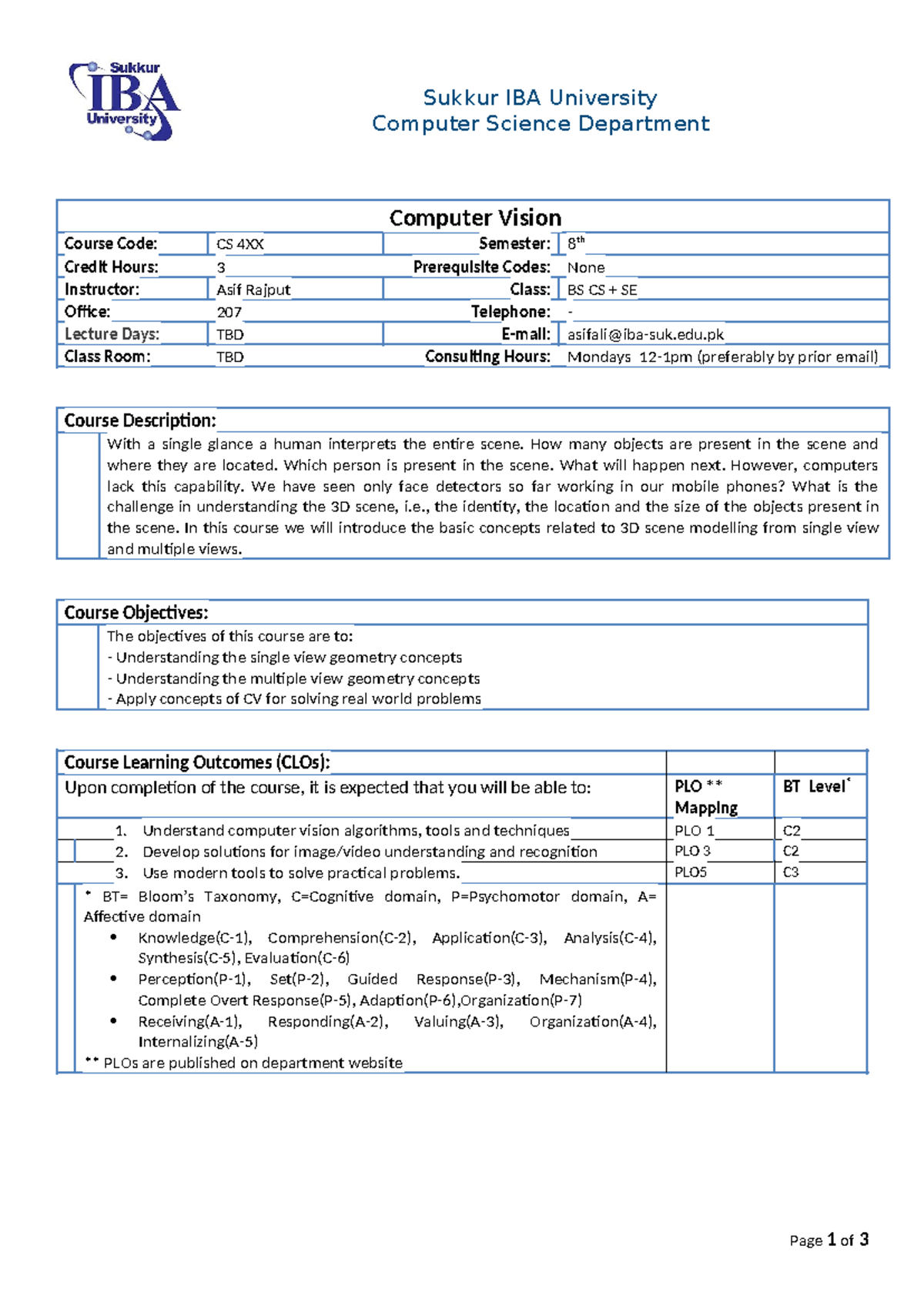 UG CV Outline (Final) - Sukkur IBA University Computer Science ...