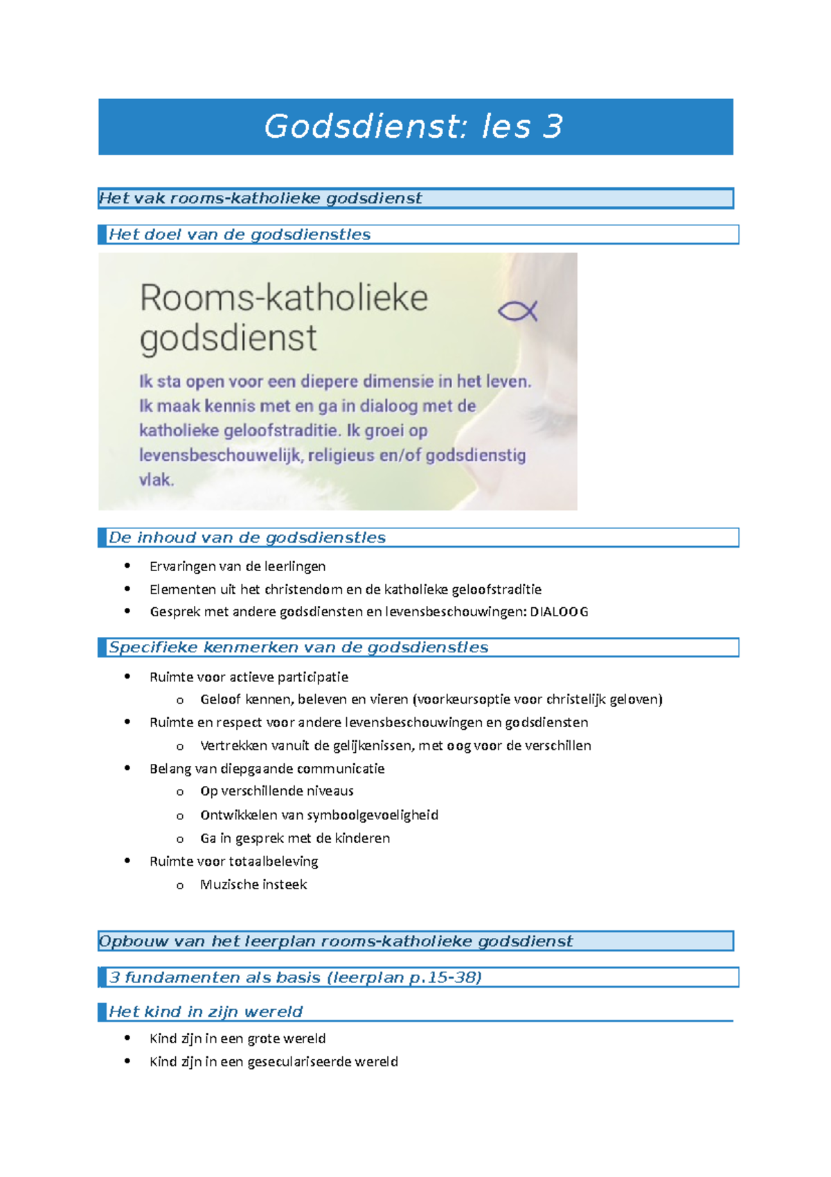 Godsdienst les 3 - Les 3 - Godsdienst: les 3 Het vak rooms-katholieke ...
