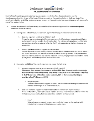 Milestone 1- Worksheet - PHL 111 Milestone One Worksheet Use the ...