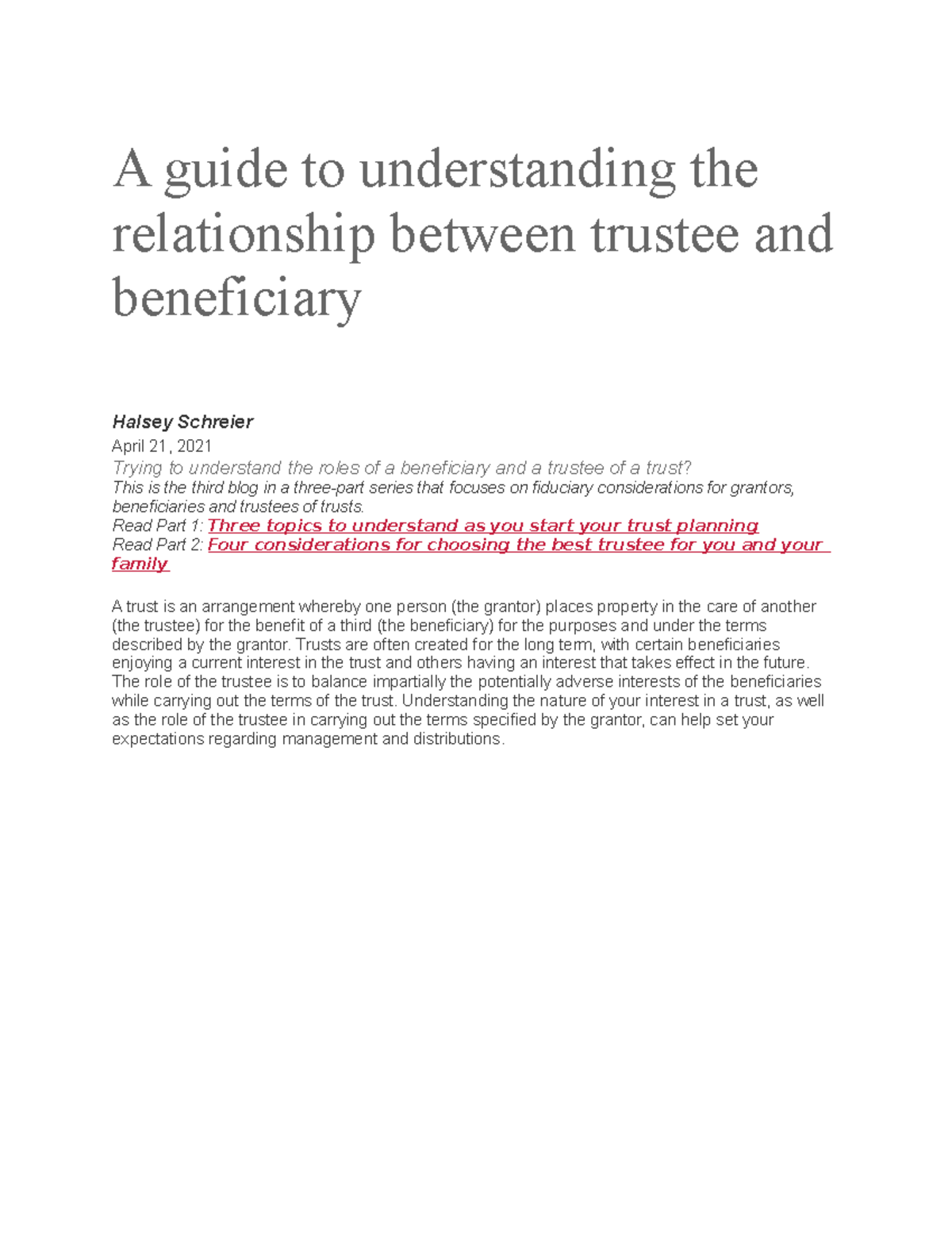 A guide to understanding the relationship between trustee and ...