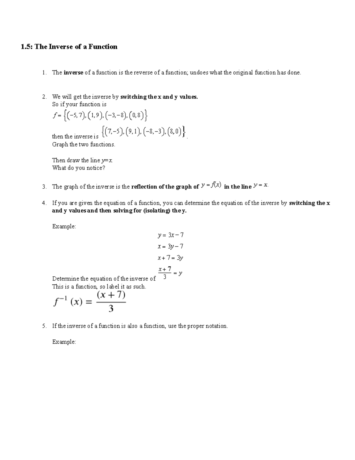Math 1 - Practice flashcards - 1: The Inverse of a Function The inverse ...
