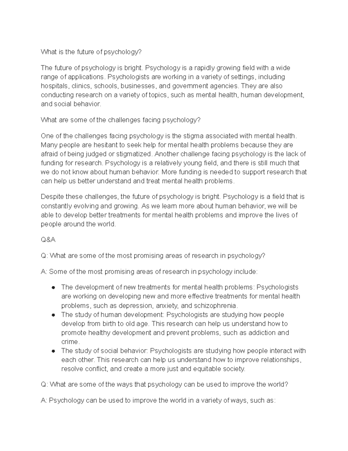 Lecture 14 The Future of Psychology - What is the future of psychology ...