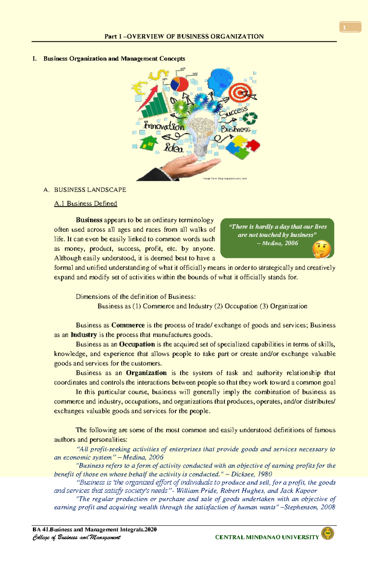 BMI ch1 A 1 1 - Complete module for 1st semester midterm coverage. - BA 41 and Management ...