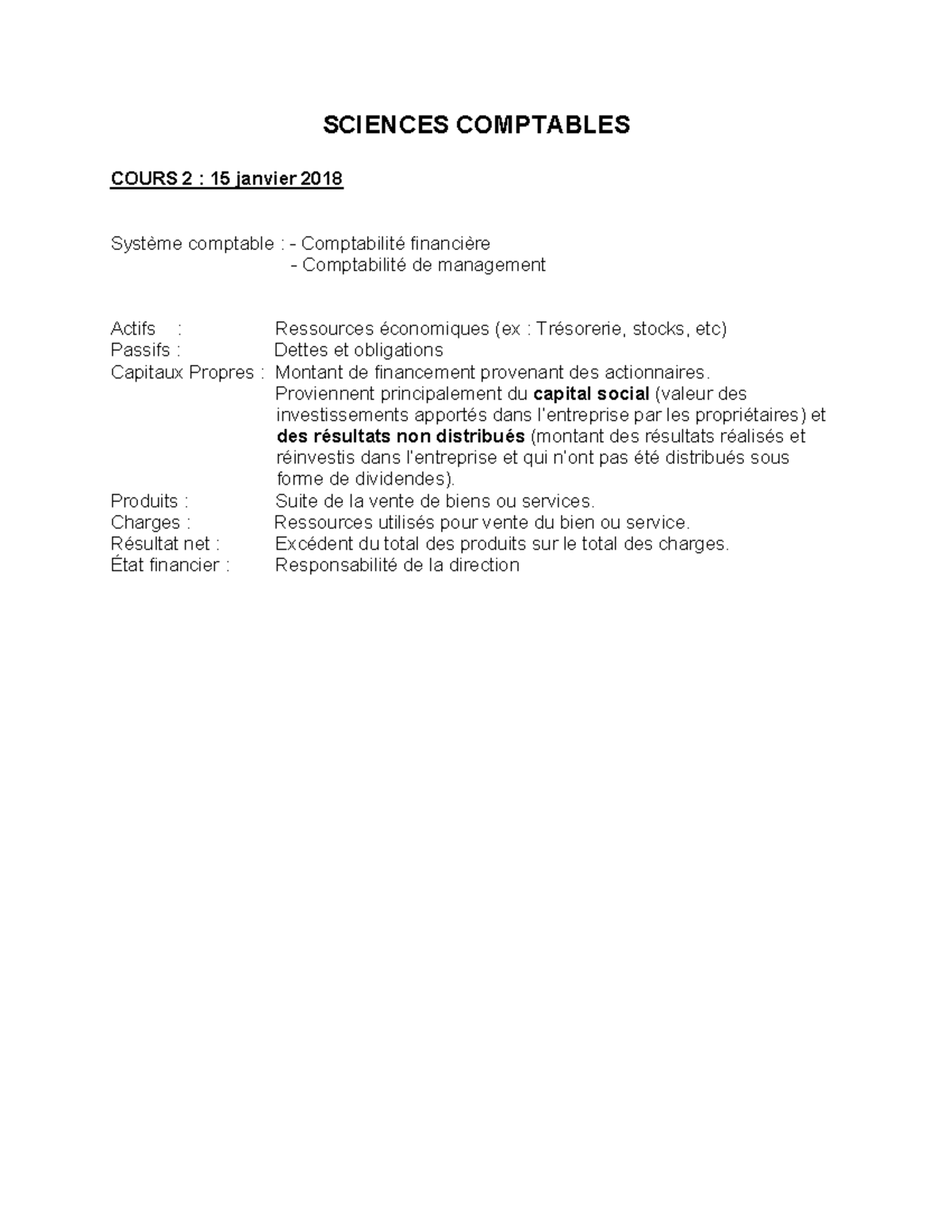 Sciences Comptables- cours 2 - SCIENCES COMPTABLES COURS 2 : 15 janvier 2018 Système comptable ...