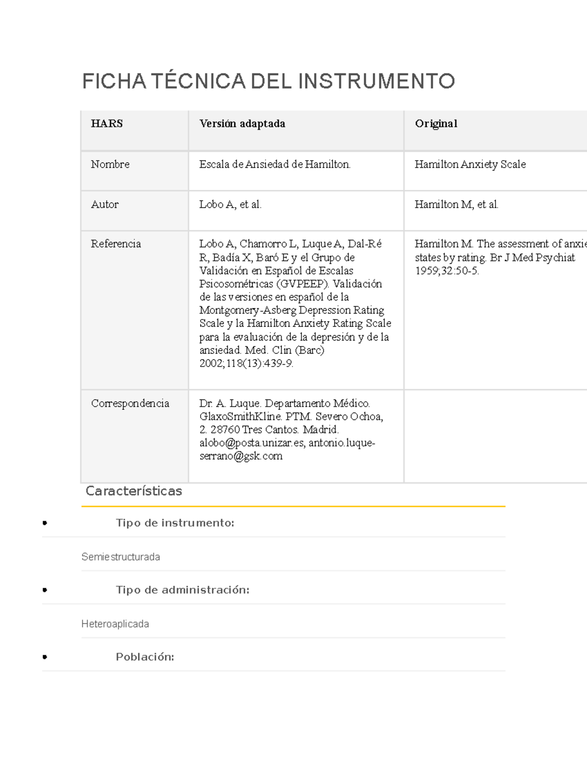HARS - TEST HARS - FICHA TÉCNICA DEL INSTRUMENTO HARS Versión adaptada ...