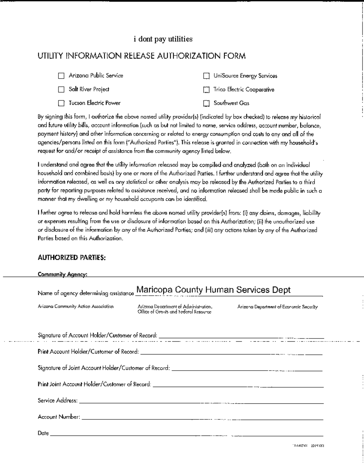 Utility information Release Authorization Form - MKTG 4550 - i dont pay ...