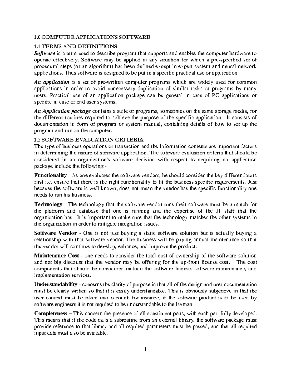 Lecture Notes 1 - Business applications - 1 COMPUTER APPLICATIONS ...