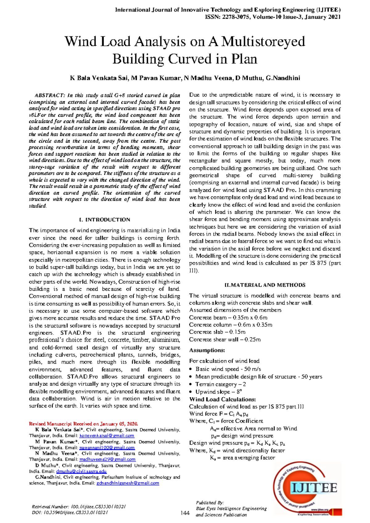 Wind Load Analysis on A Multistoreyed Building Cur - International ...