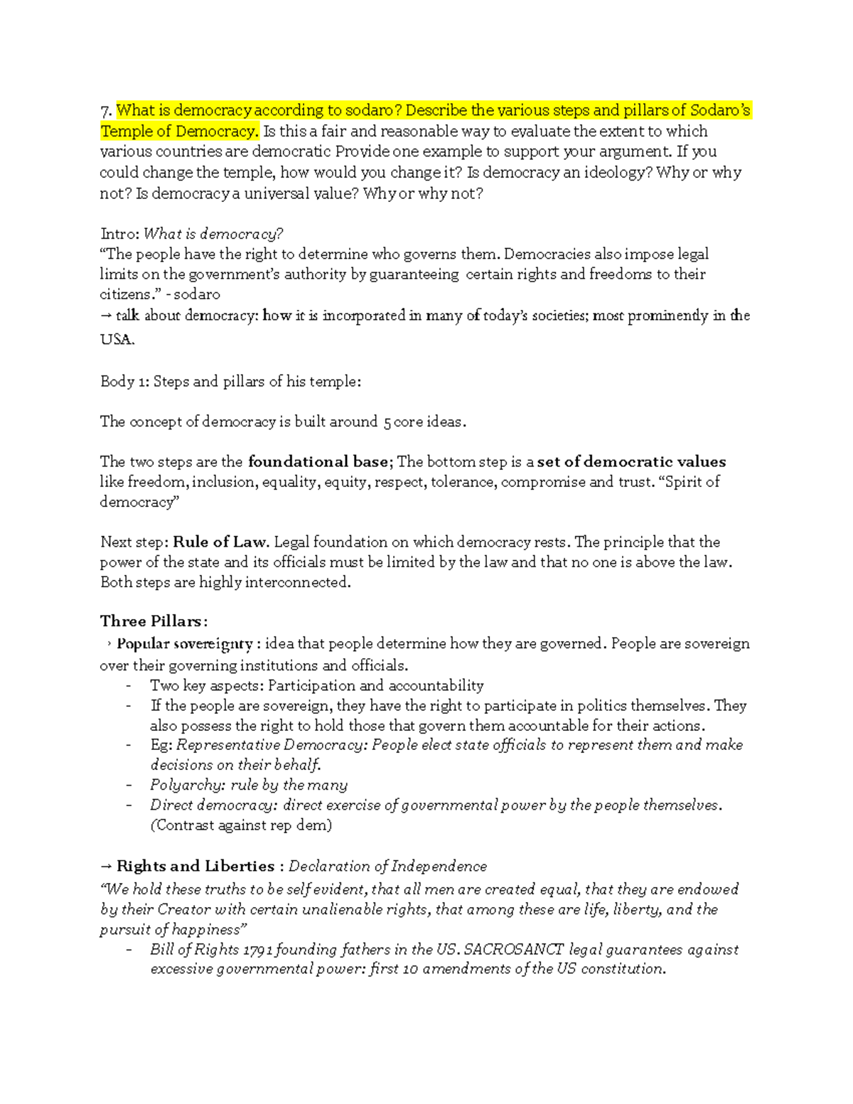 Democracy - 7. What is democracy according to sodaro? Describe the ...
