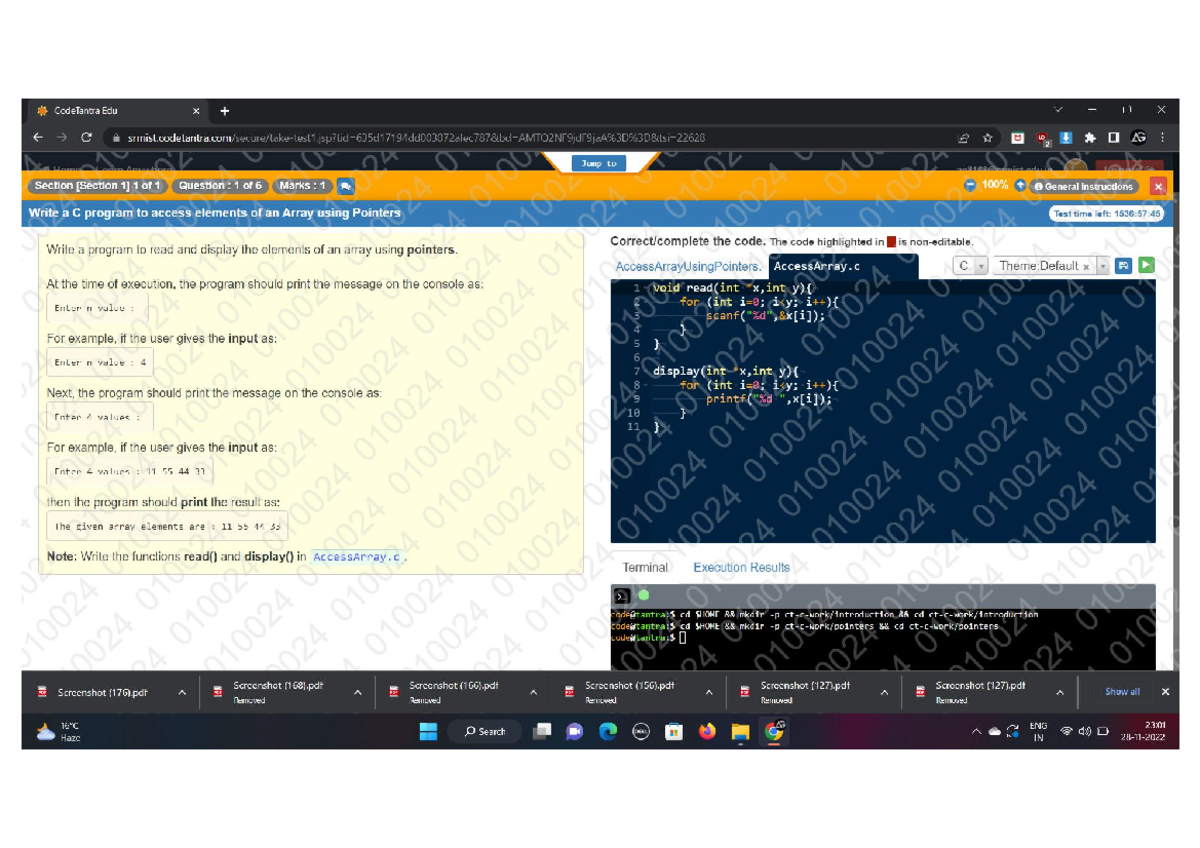 Arrays with Pointers - Easy - CodeTantra Edu C M J : Jump to edui Section 1 of 1 Question 1 of 6 ...