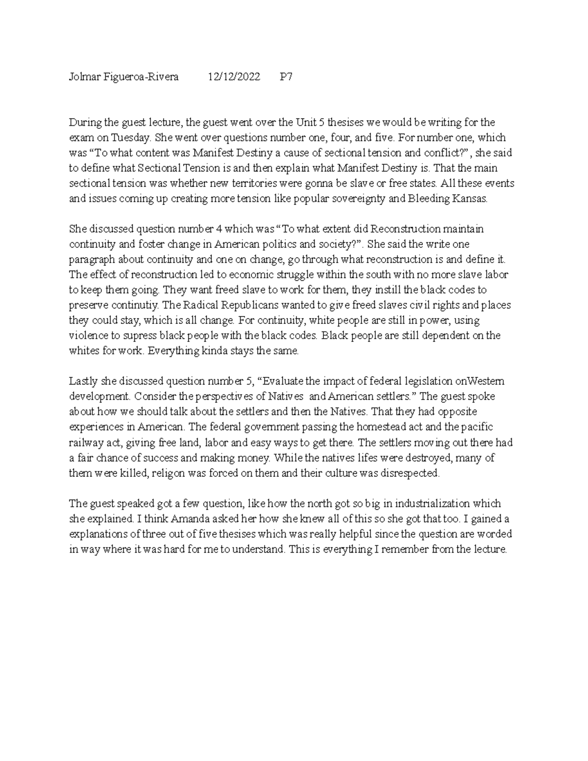 Guest Lecture Reflection - Jolmar Figueroa-Rivera 12/12/2022 P During ...