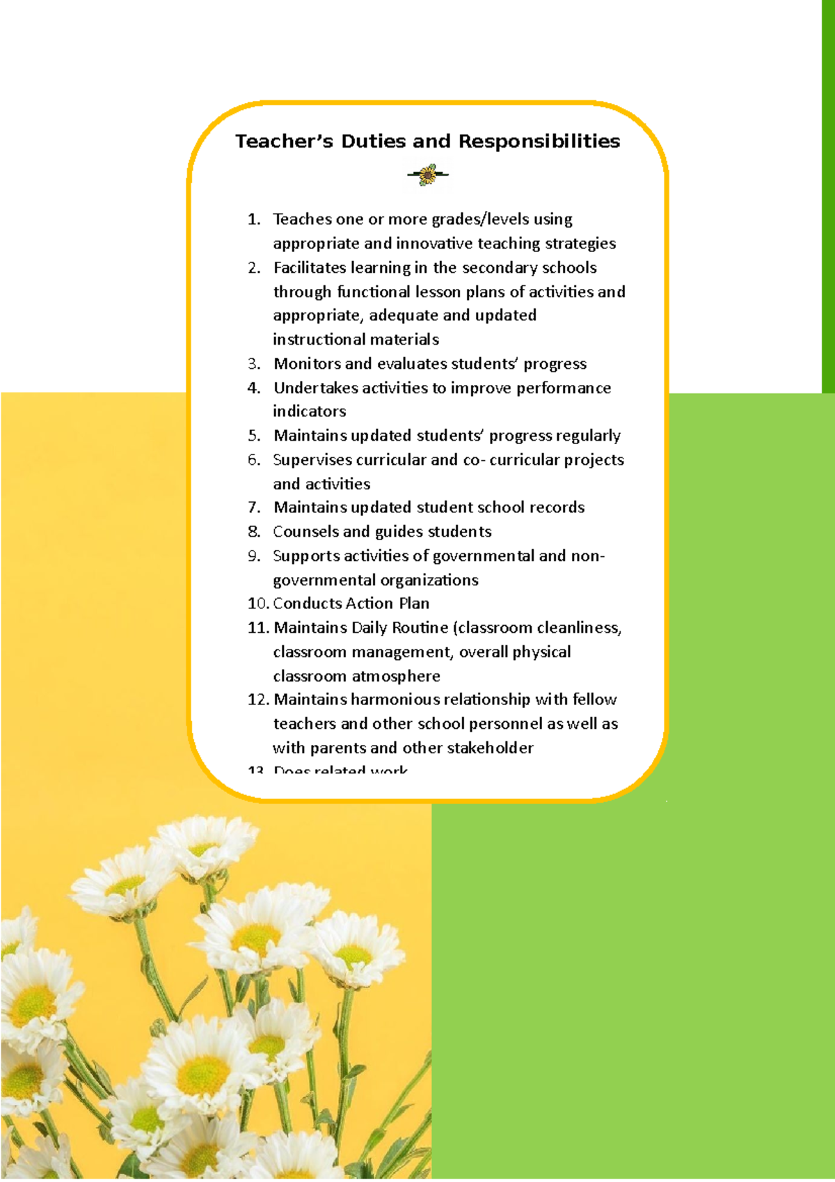 Duties and responsibilities of a Teacher Teaching Public Schools ...