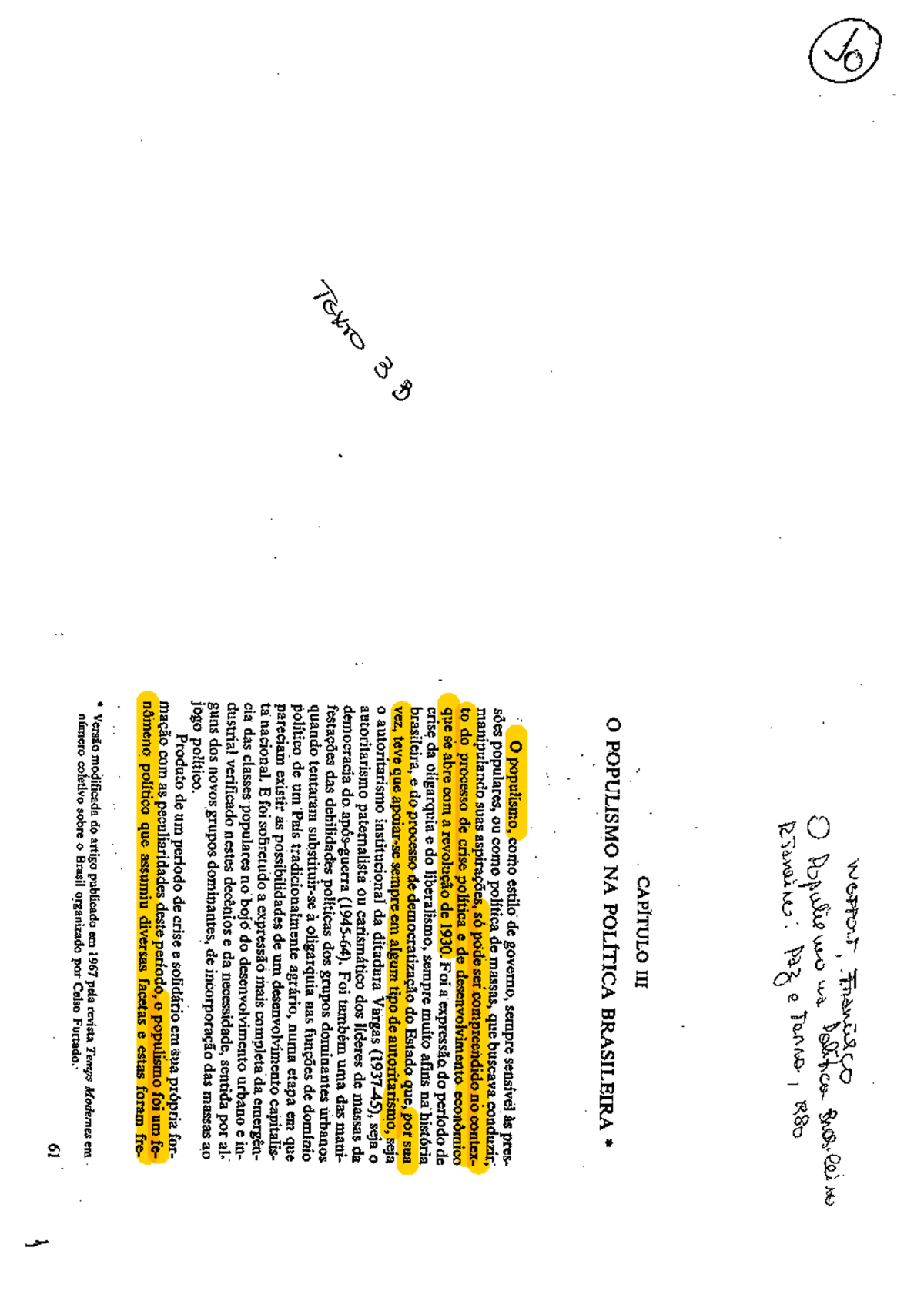 Weffort 1978 O populismo na política brasileira. Cap - WESPONS Framisco ...