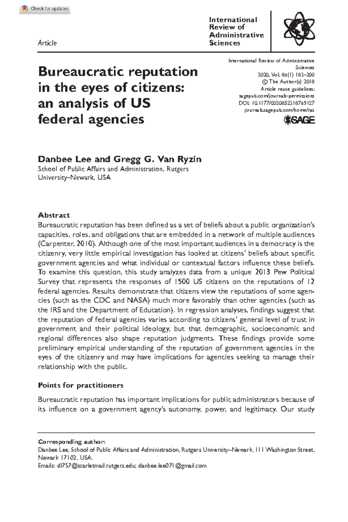 36 Bureaucratic reputation in the eyes of citizens an analysis of US ...