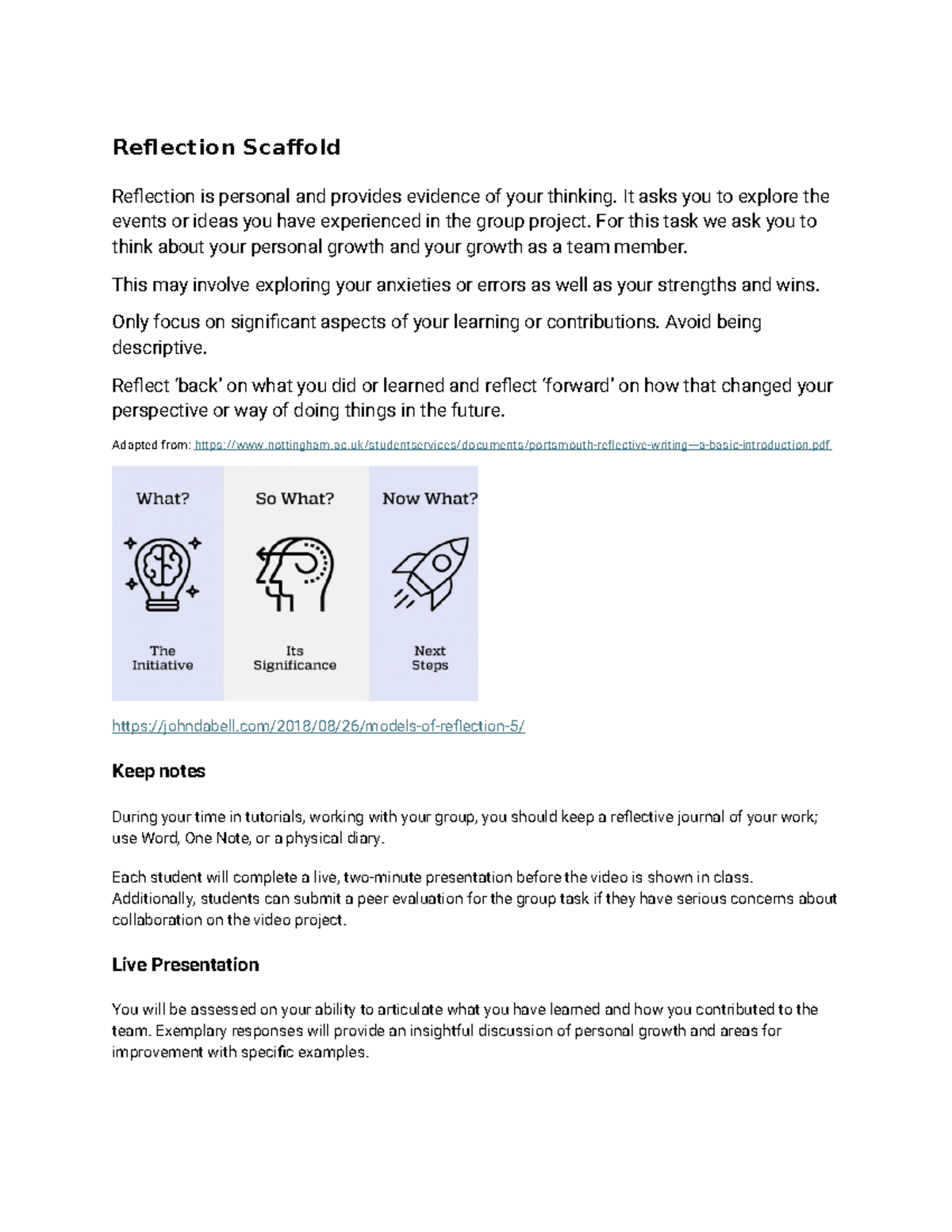 Reflection scaffold - Reflection Scaffold Reflection is personal and ...