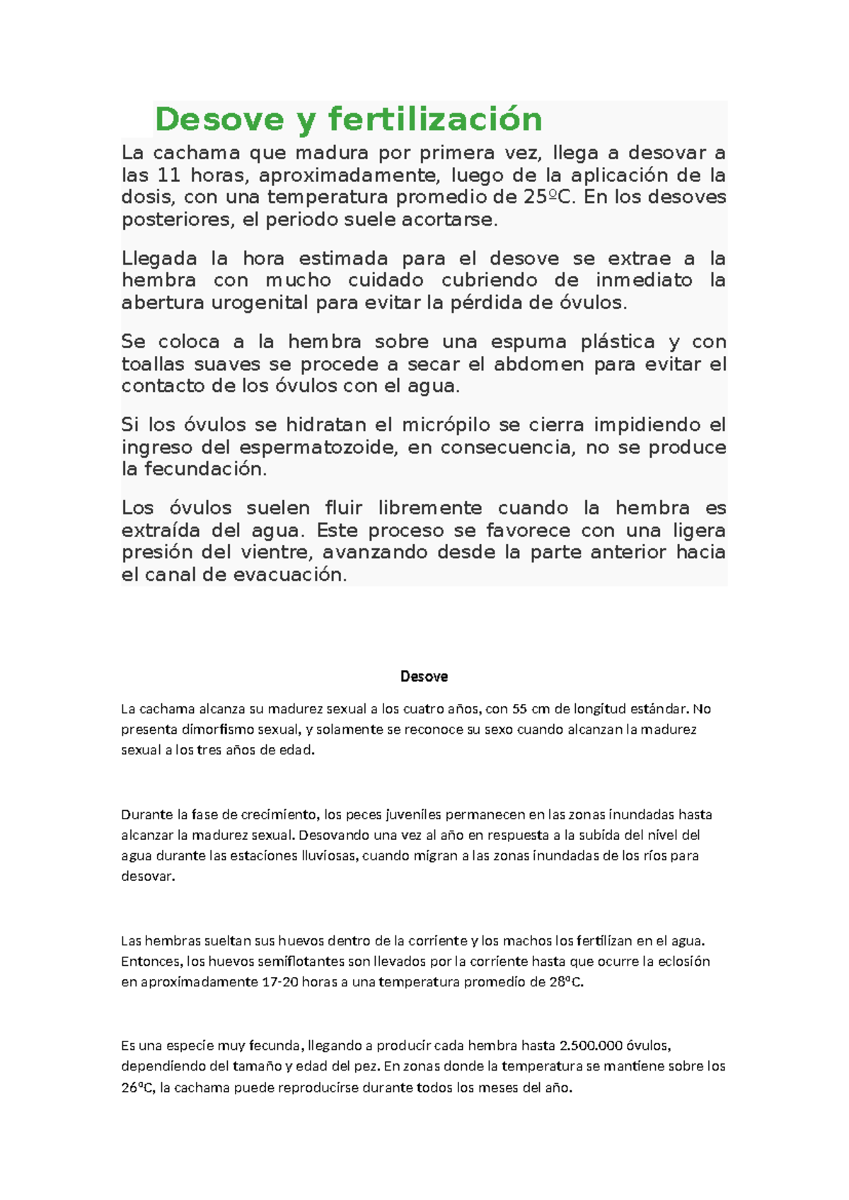 Desove - Taller - Desove y fertilización La cachama que madura por ...
