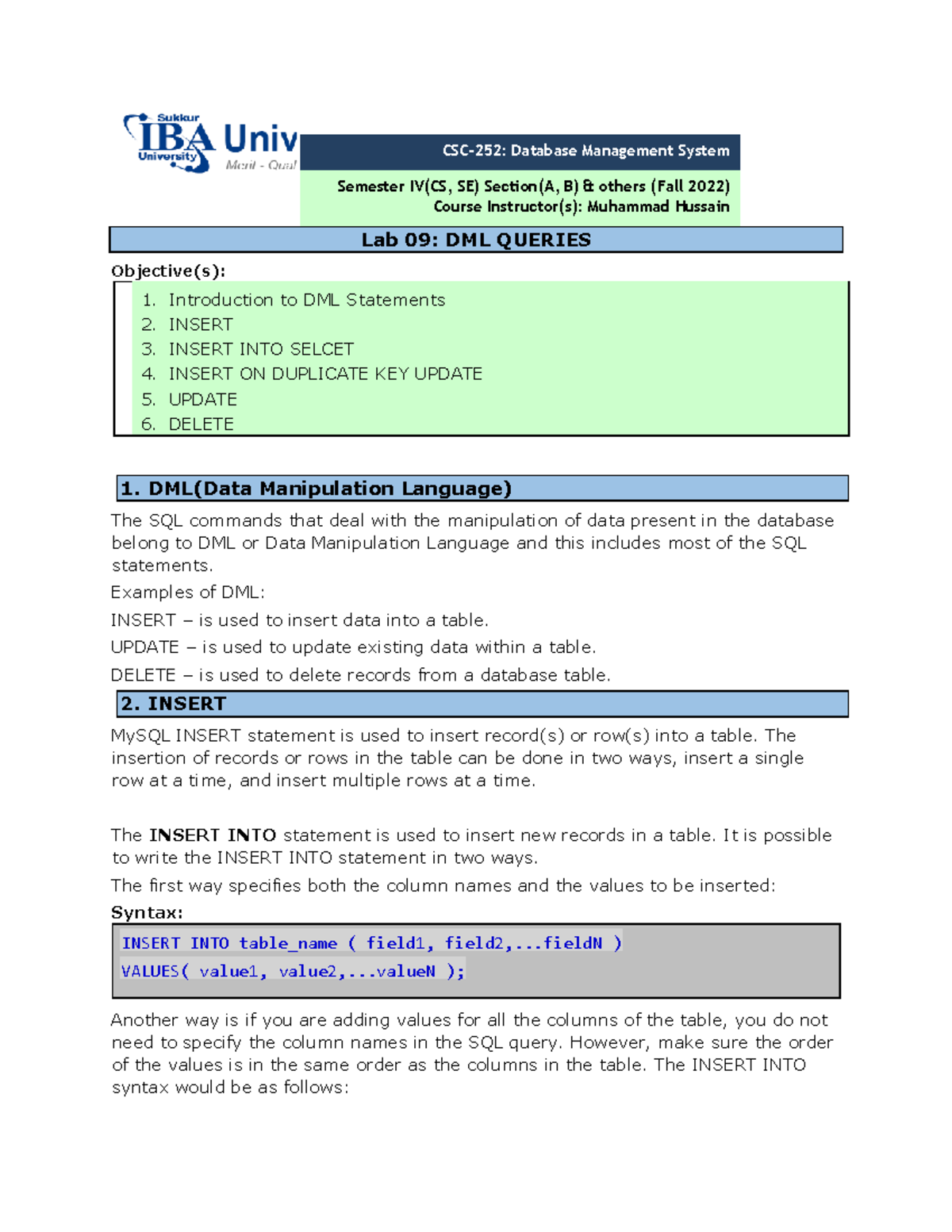 Lab 9 - ASSIGNMENT - CSC-252: Database Management System Semester IV(CS ...