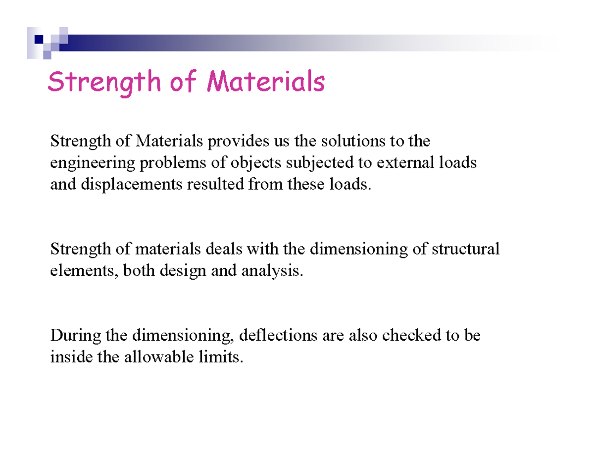 Chapter 1 - Lecture notes 1 - Strength of Materials Strength of ...