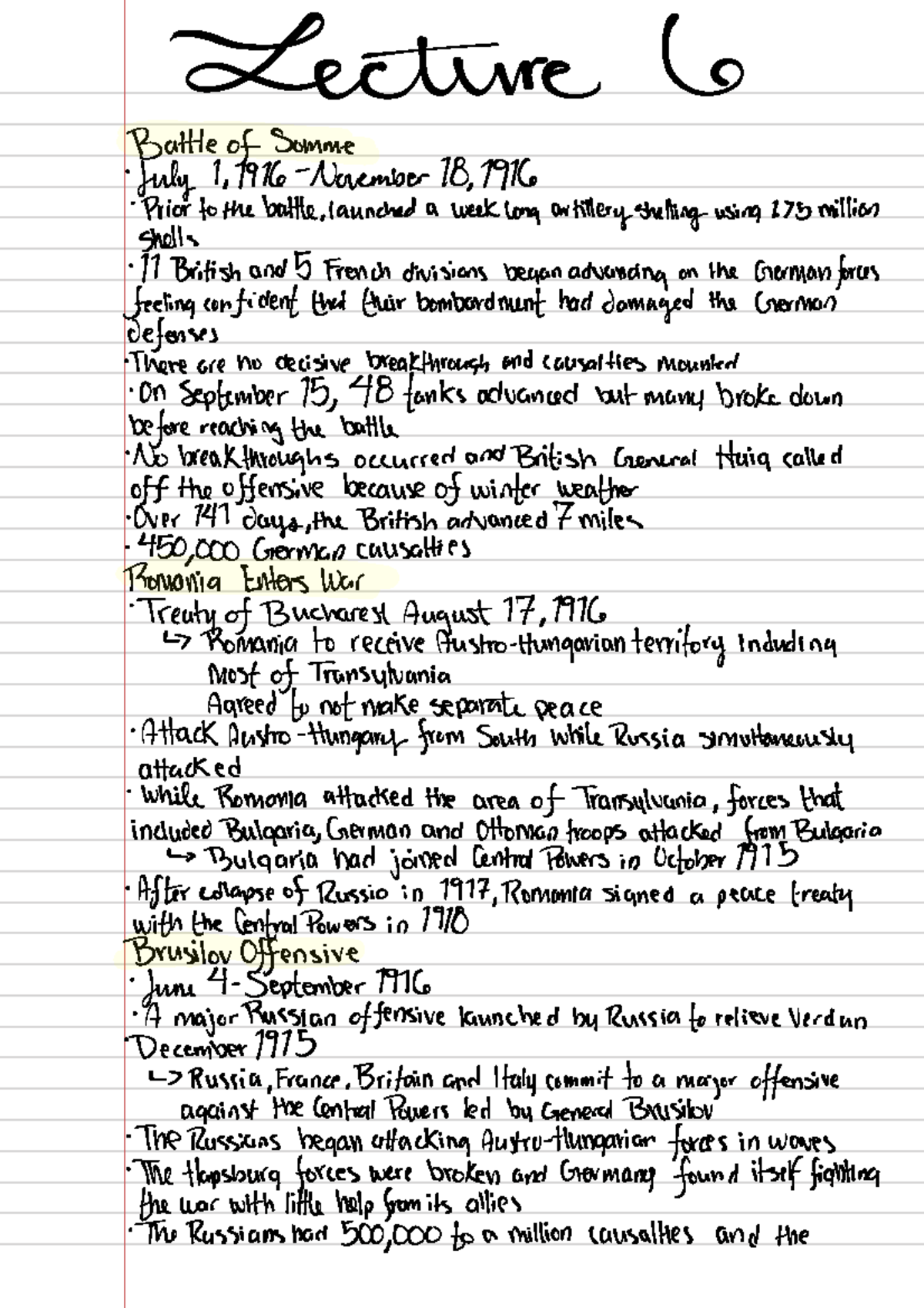 Lecture 6 - World War 1 Notes Dr. Michael Epple CRN 85272 - WOH 4240 ...