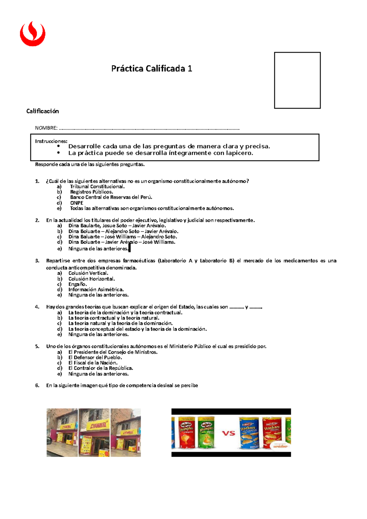 Practica calificada 2 - PC PRÁCTICA - Práctica Calificada 1 Calificación NOMBRE: - Studocu