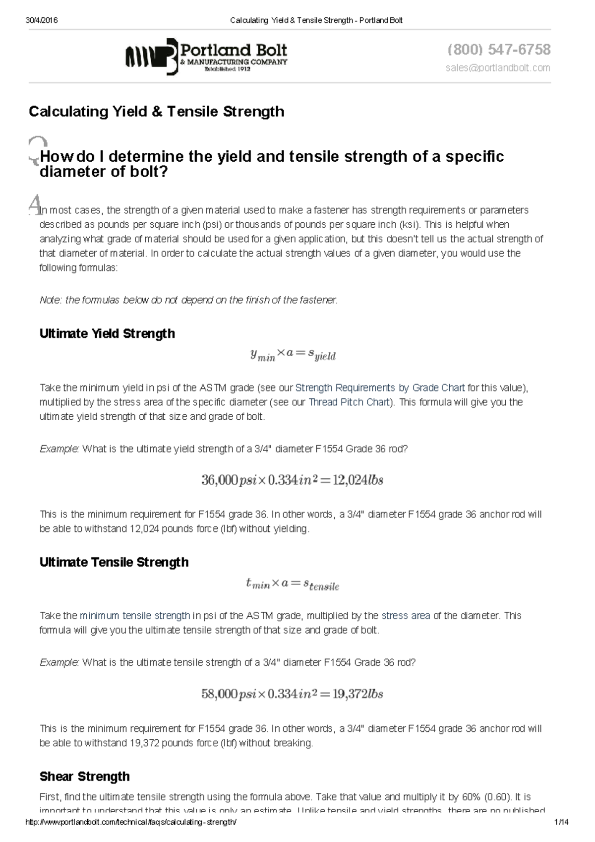 Calculating Yield & Tensile Strength - Portland Bolt - This is helpful ...