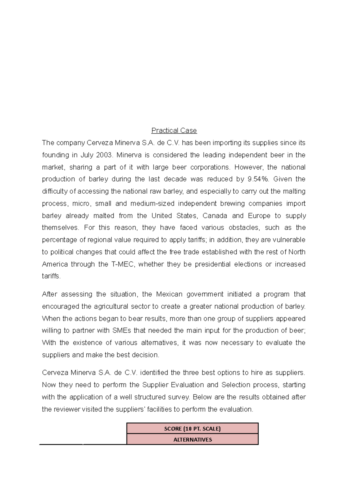 5Ei Team 6 Practical CASE - Practical Case The company Cerveza Minerva ...