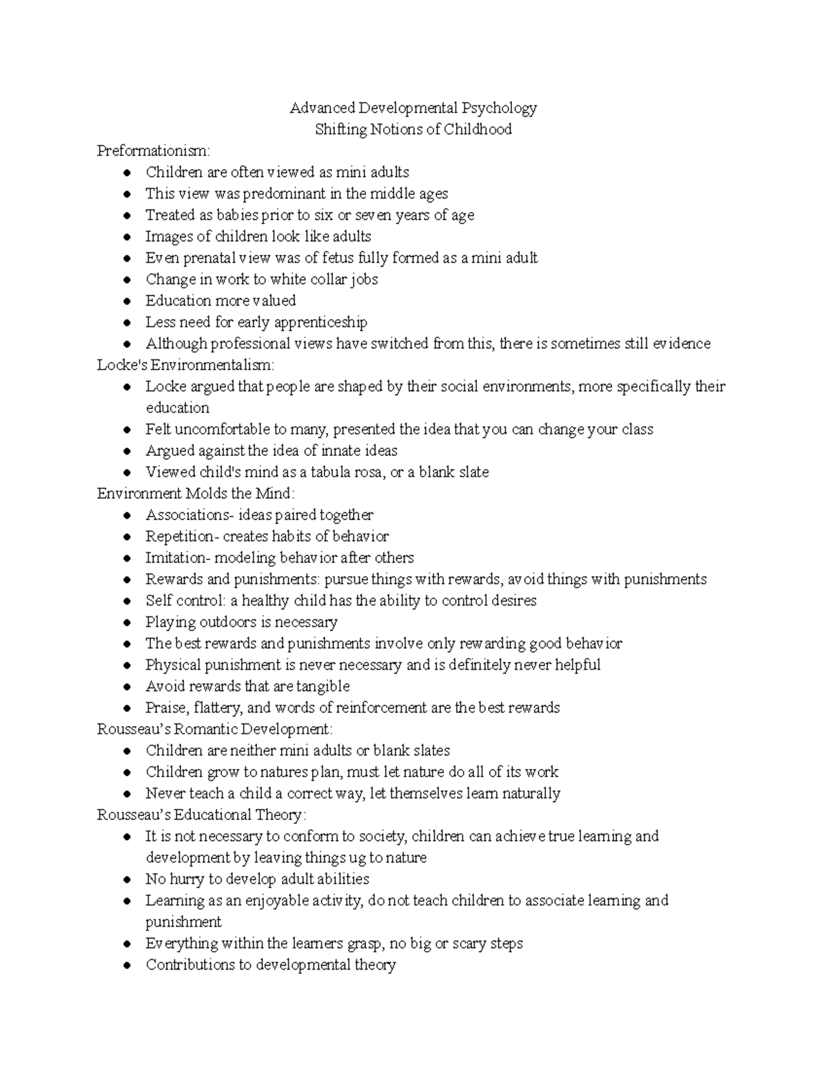 Advanced Developmental Psychology Shifting Notions of Childhood ...