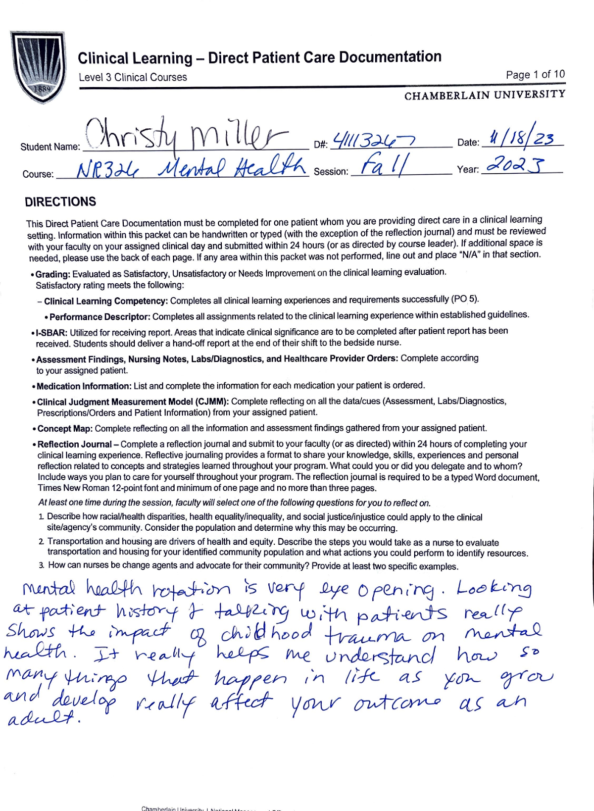 NR326 DPCP 1 - patient care document - Clinical Learning - Direct ...