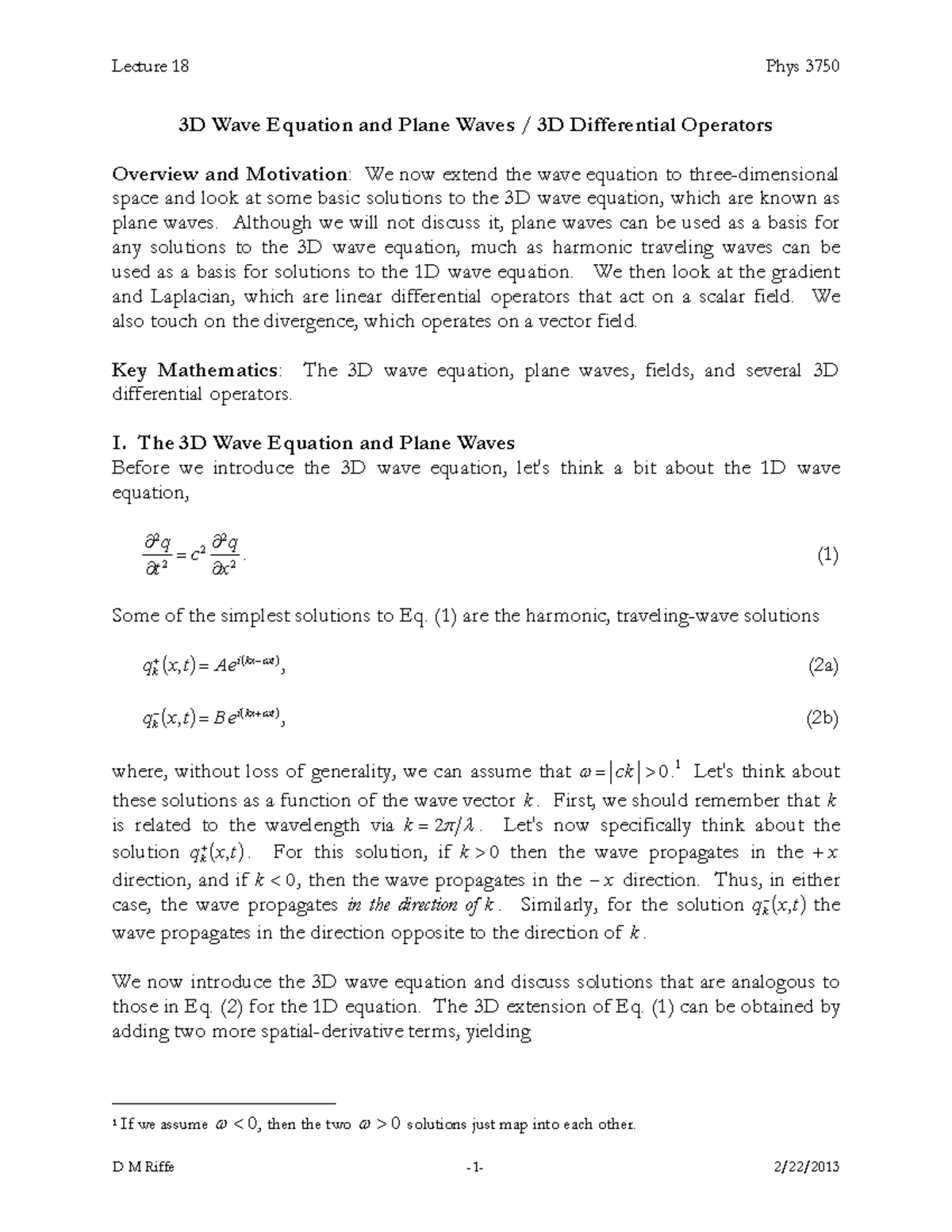 Lecture 18.pdf 3D wave equatopn and plane waves and 3d differential ...