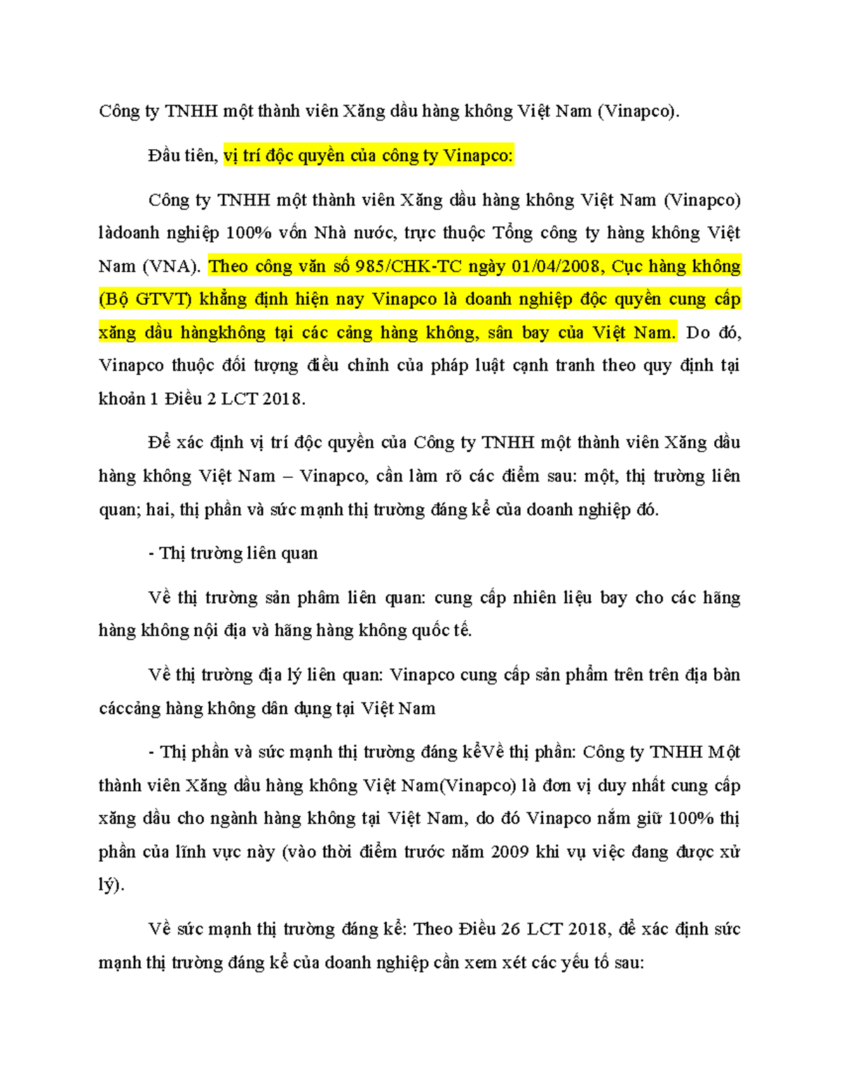 VD cty Vinapco - Công ty TNHH một thành viên Xăng dầu hàng không Việt ...