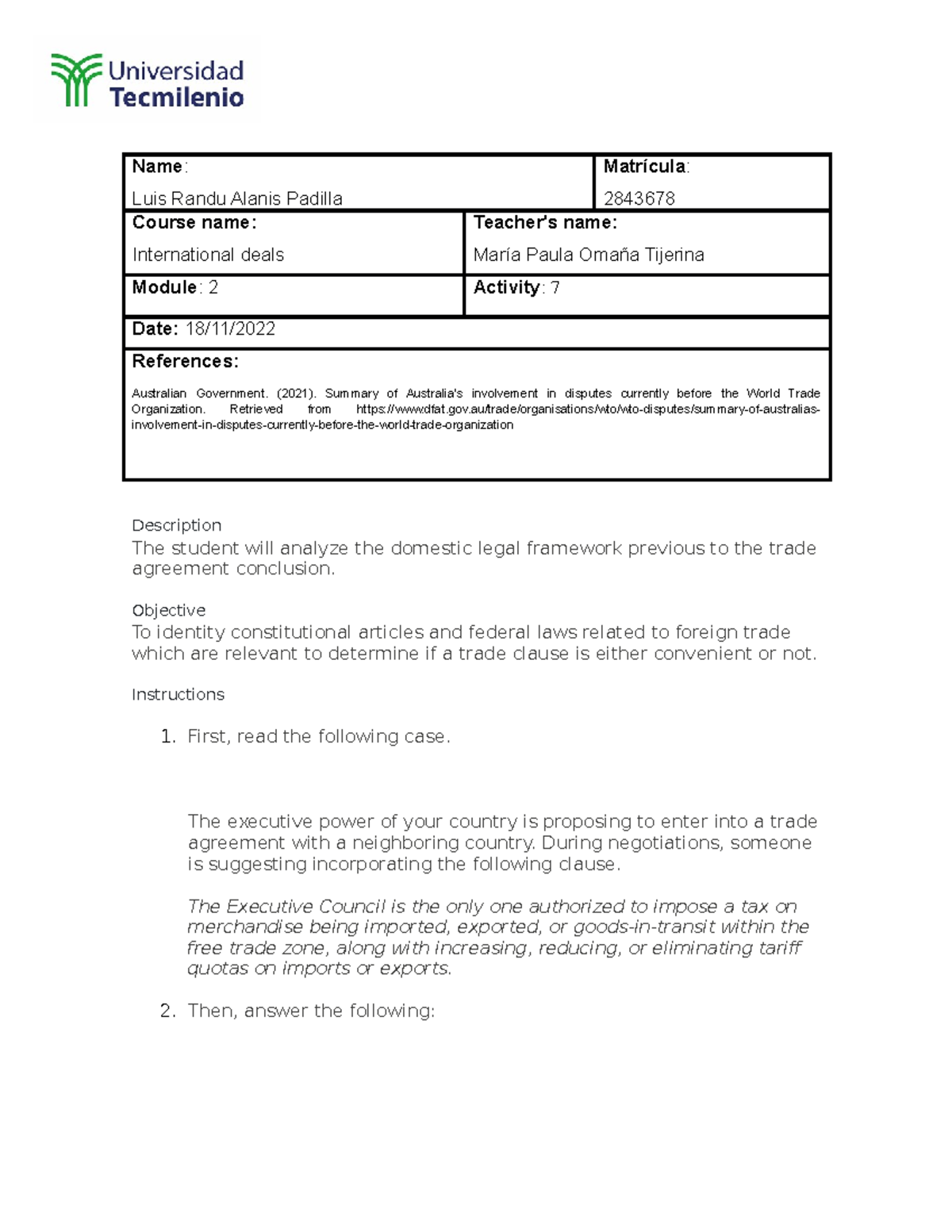 Activity 7 - International deals - Name: Luis Randu Alanis Padilla ...