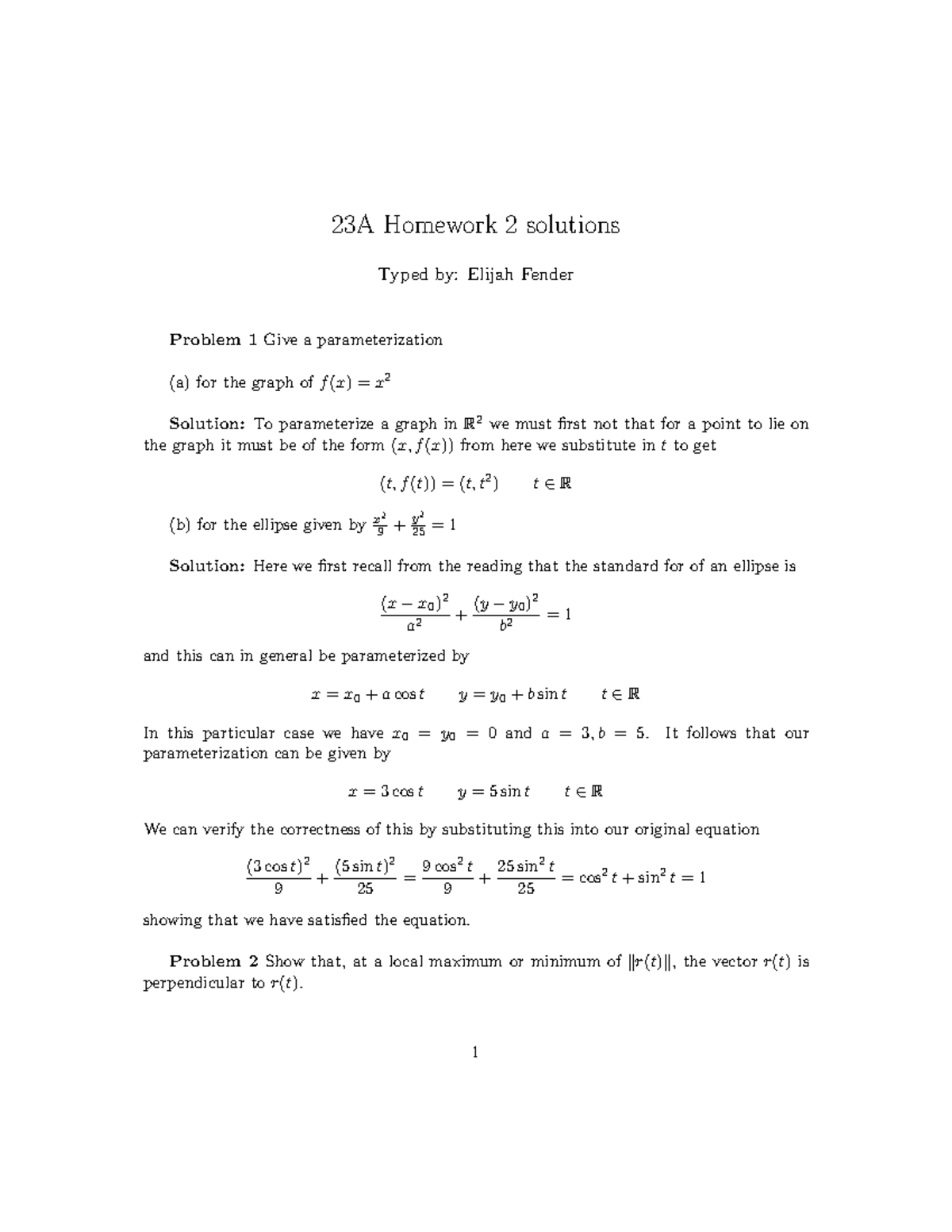 HW2 solutions - hw2sol - 23A Homework 2 solutions Typed : Elijah Fender Problem 1 Give a - Studocu