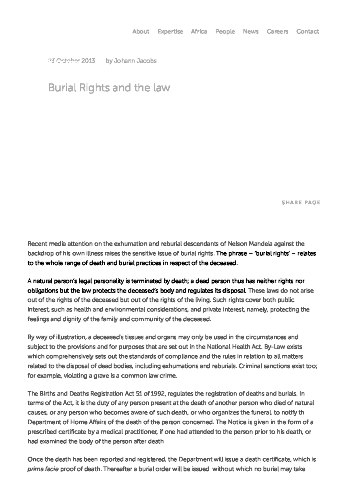 Cliffe Dekker Hofmeyr - Burial Rights and the law - Recent media ...