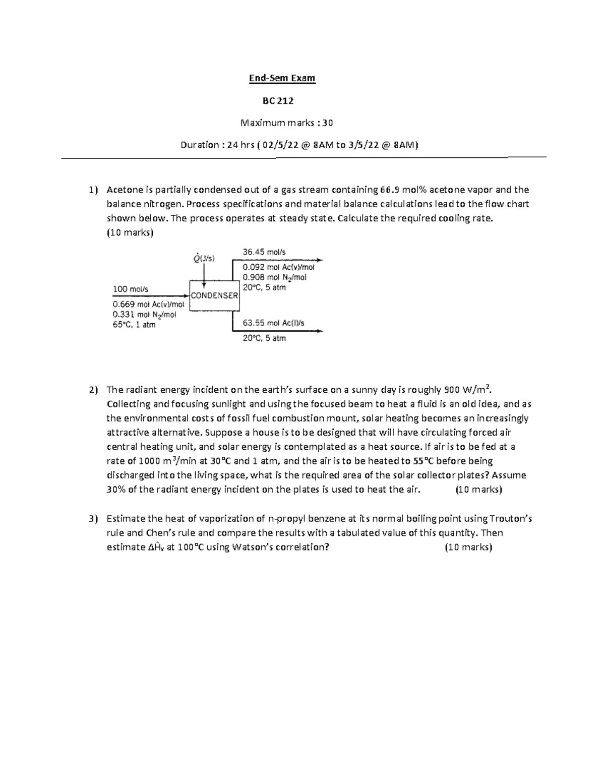 End Sem BC 212 Assignment - End-Sem Exam BC 212 Maximum marks : 30 ...