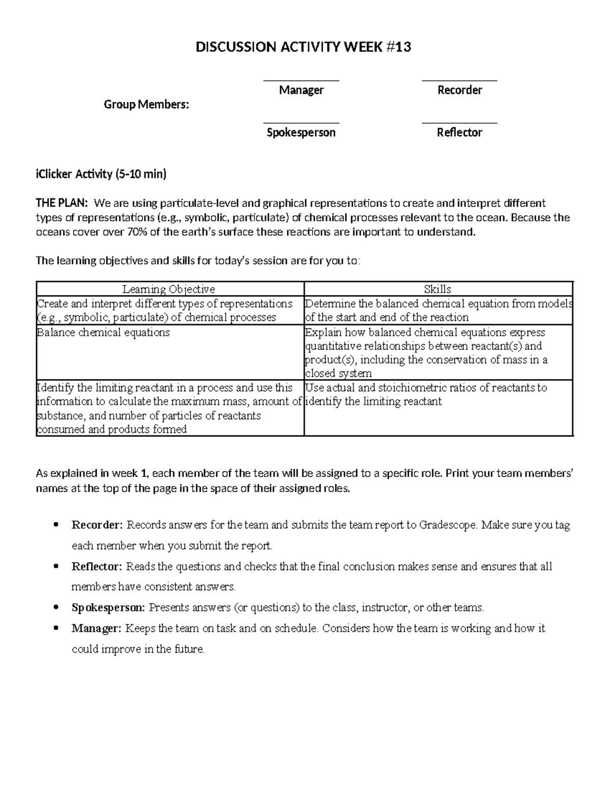 Discussion Worksheet Week 13 - DISCUSSION ACTIVITY WEEK # 13 Group ...