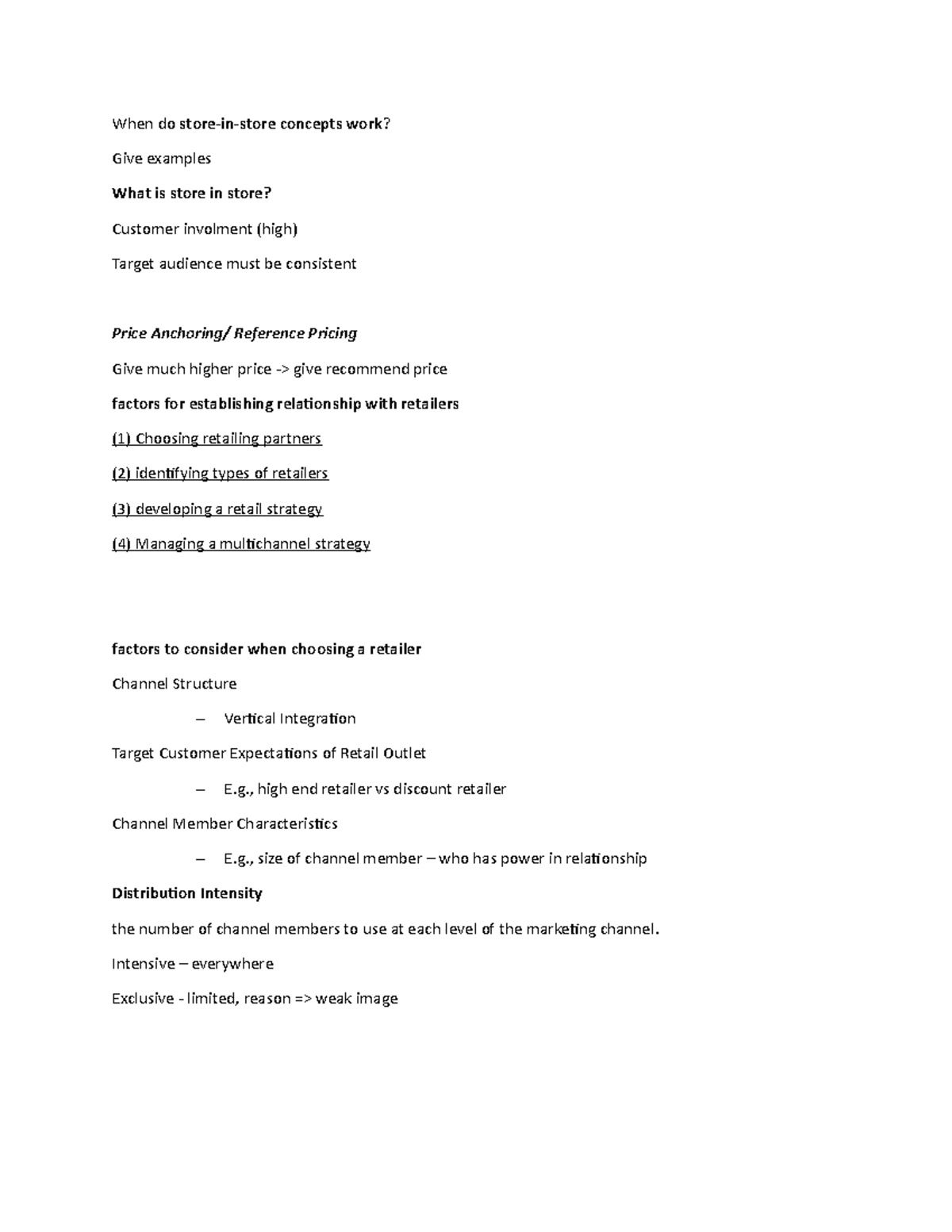 Chapter 17 Lecture Notes 17 When Do Store in store Concepts Work